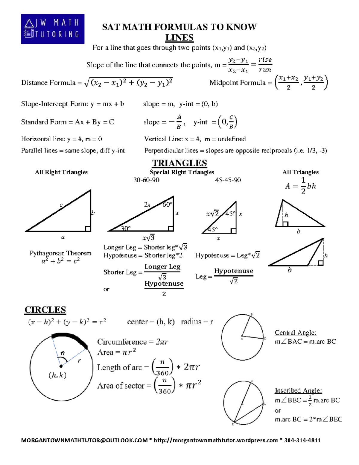 SAT MATH FORMULAS TO KNOW: LINES, TRIANGLES, AND CIRCLES - Studocu