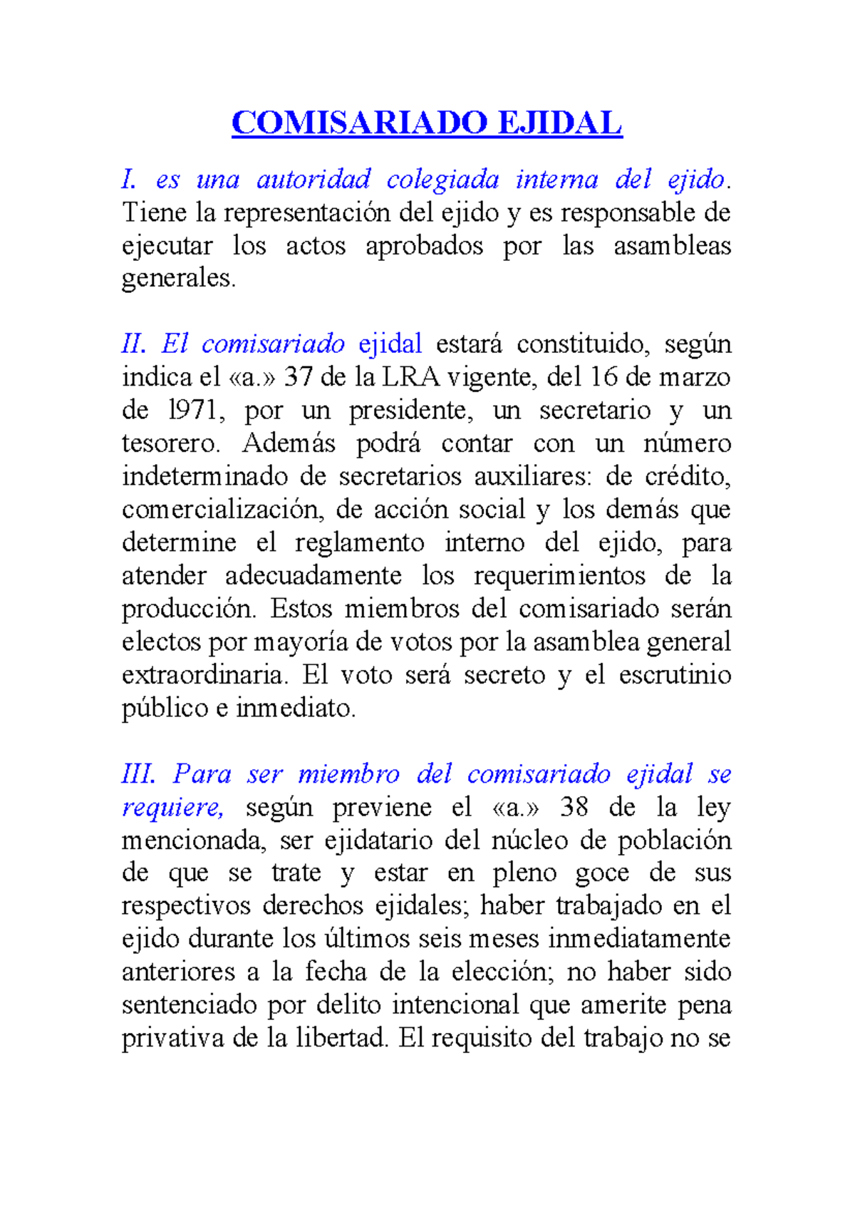 Comisariado Ejidal: Estructura y Funciones en el Ejido - Studocu