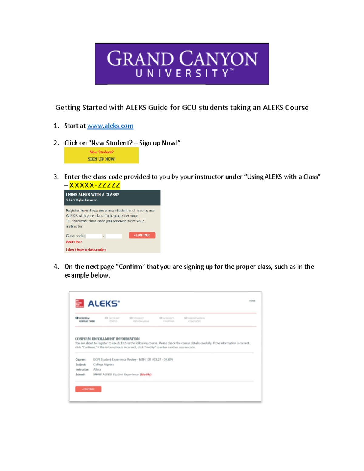 ALEKS Guide for GCU Students: Sign-Up Instructions - Studocu