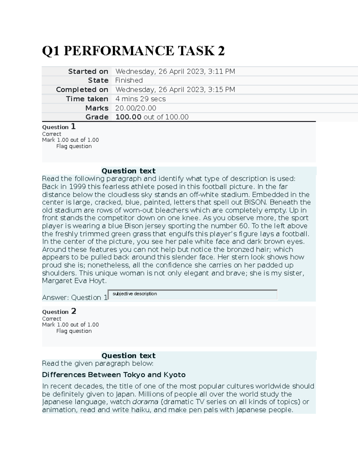 Q1 Performance TASK 2 - Perfect to pasalamat kau - Q1 PERFORMANCE TASK 2 Started on Wednesday ...