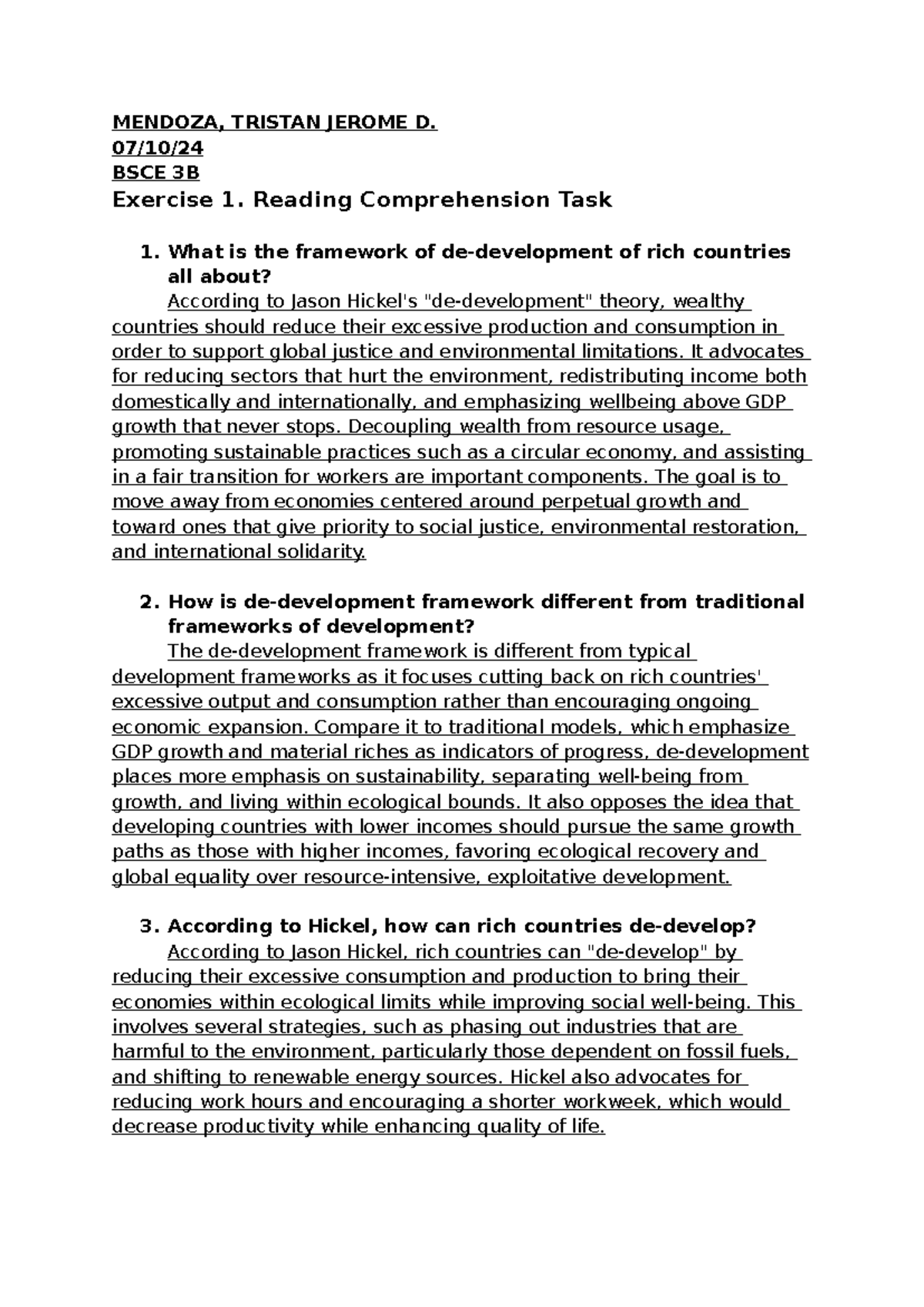 STS EX1 - Framework of De-Development in Rich Countries - Studocu