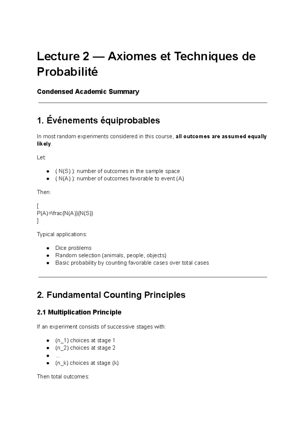 Lecture 2 - Axiomes et Techniques de Probabilité: Résumé Académique ...