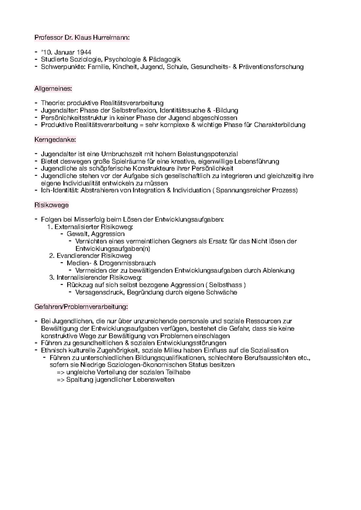 Klaus Hurrellmann - zusammenfassung - Modell der produktiven ...