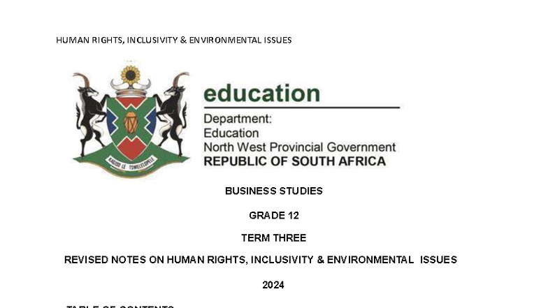 HUMAN RIGHTS, INCLUSIVITY & ENVIRONMENTAL ISSUES GRADE 12 TERM 3 ...