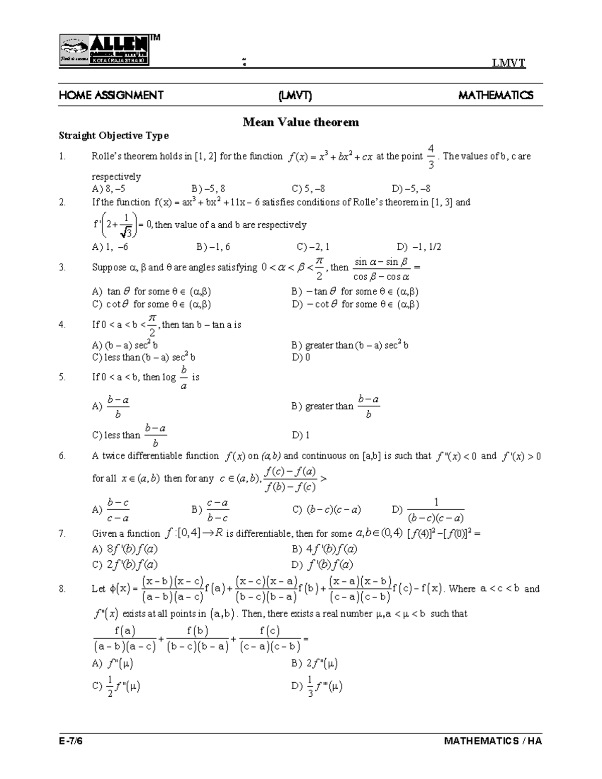 TM Path to Success: LMVT Mathematics Home Assignment (JE 2018) - Studocu