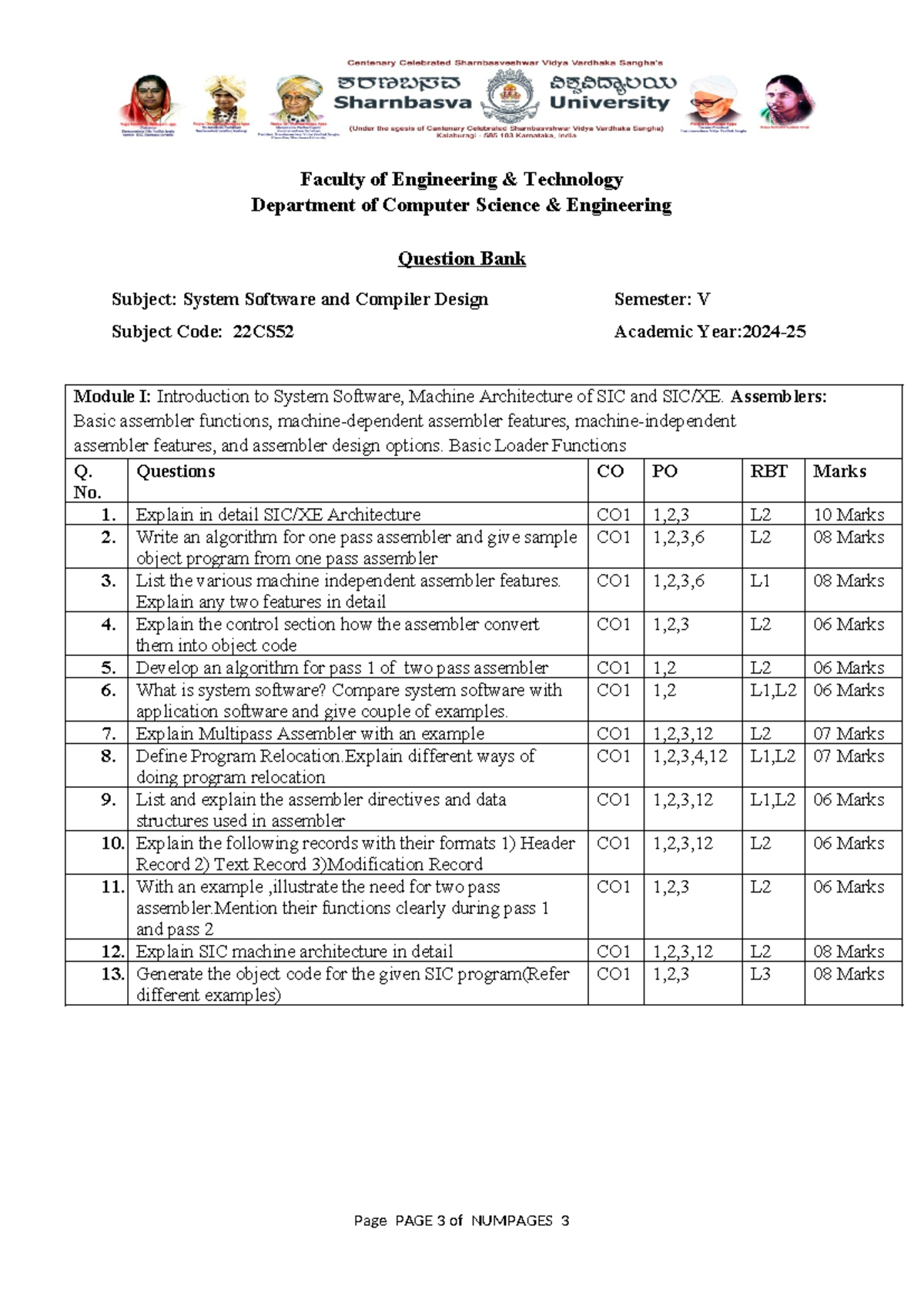 Question Bank for System Software and Compiler Design (22CS52) - Studocu