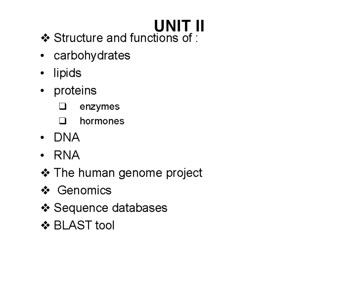 Computational Biology UNIT 2 (PART-1) - UNIT II Structure and functions ...