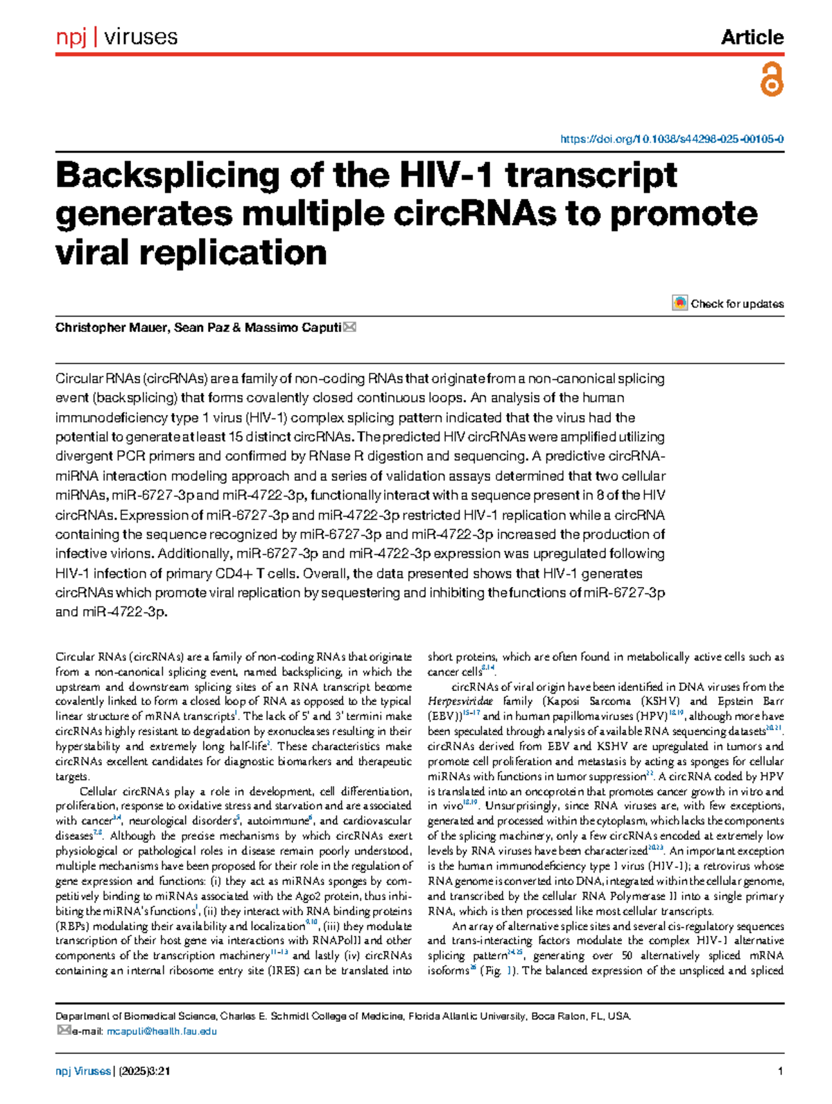 npj Viruses (2025) - RNA Circularization in HIV: Mechanisms and ...