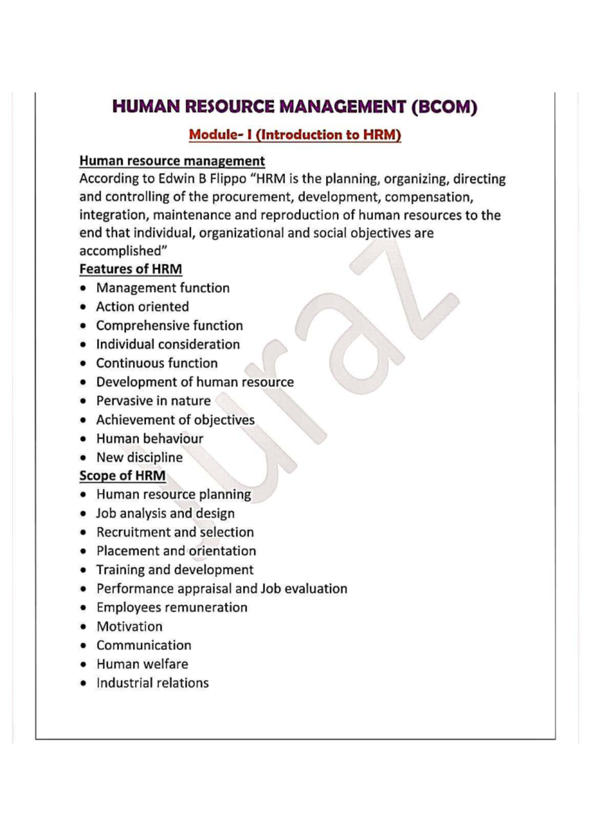 HUMAN RESOURCE MANAGEMENT (BCOM) I: Intro to HRM Concepts - Studocu