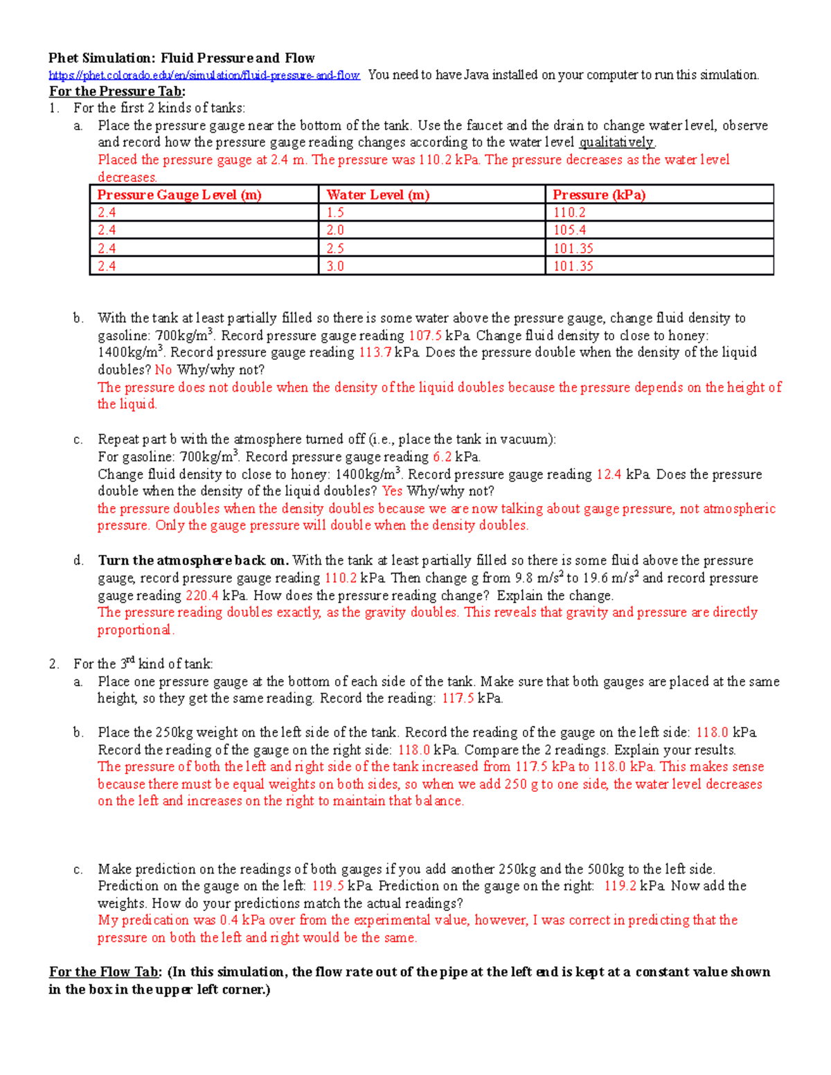 PHY-290 - Physics II Lab: Fluid Pressure & Flow Experiment Notes - Studocu
