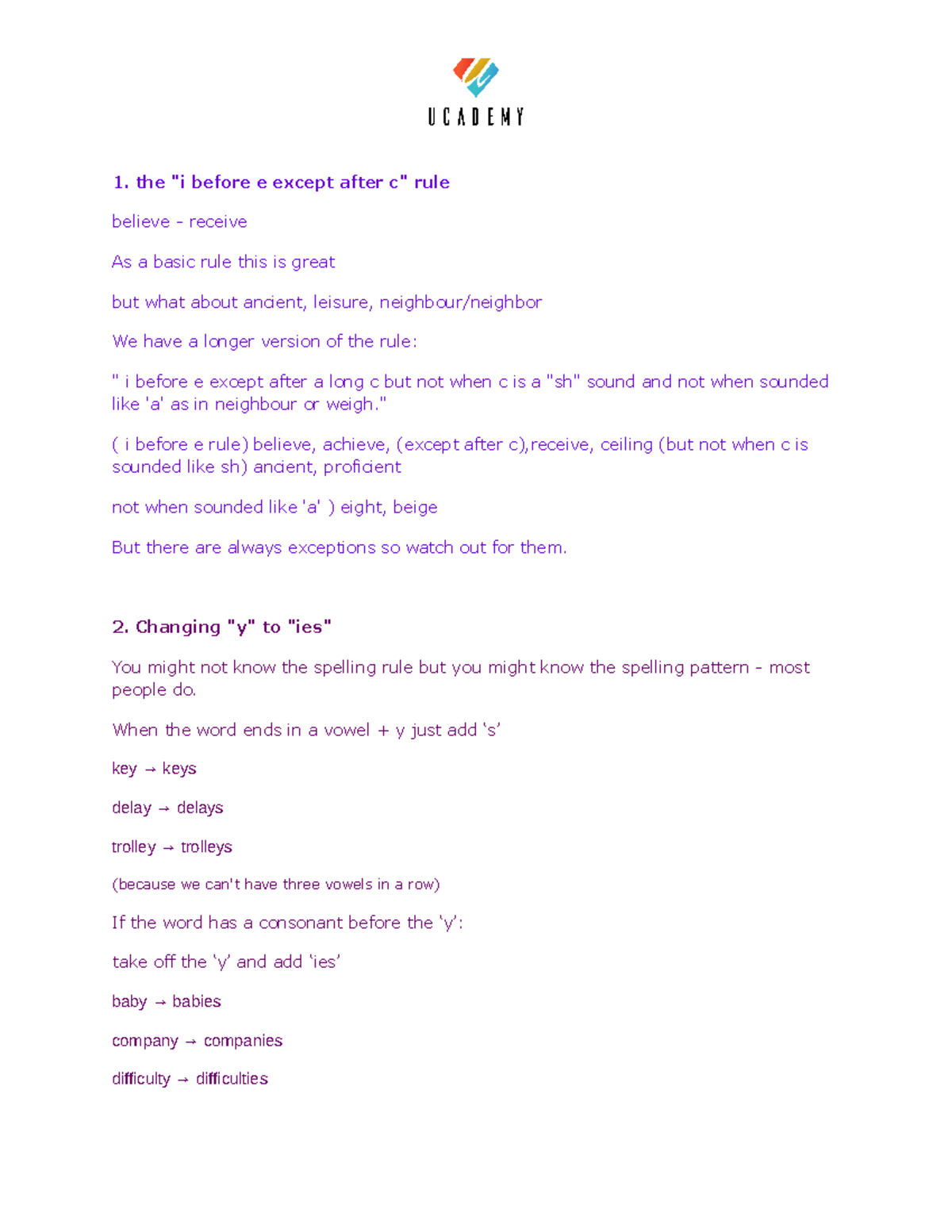 10 Spelling Rules - Yttttt - the "i before e except after c" rule ...