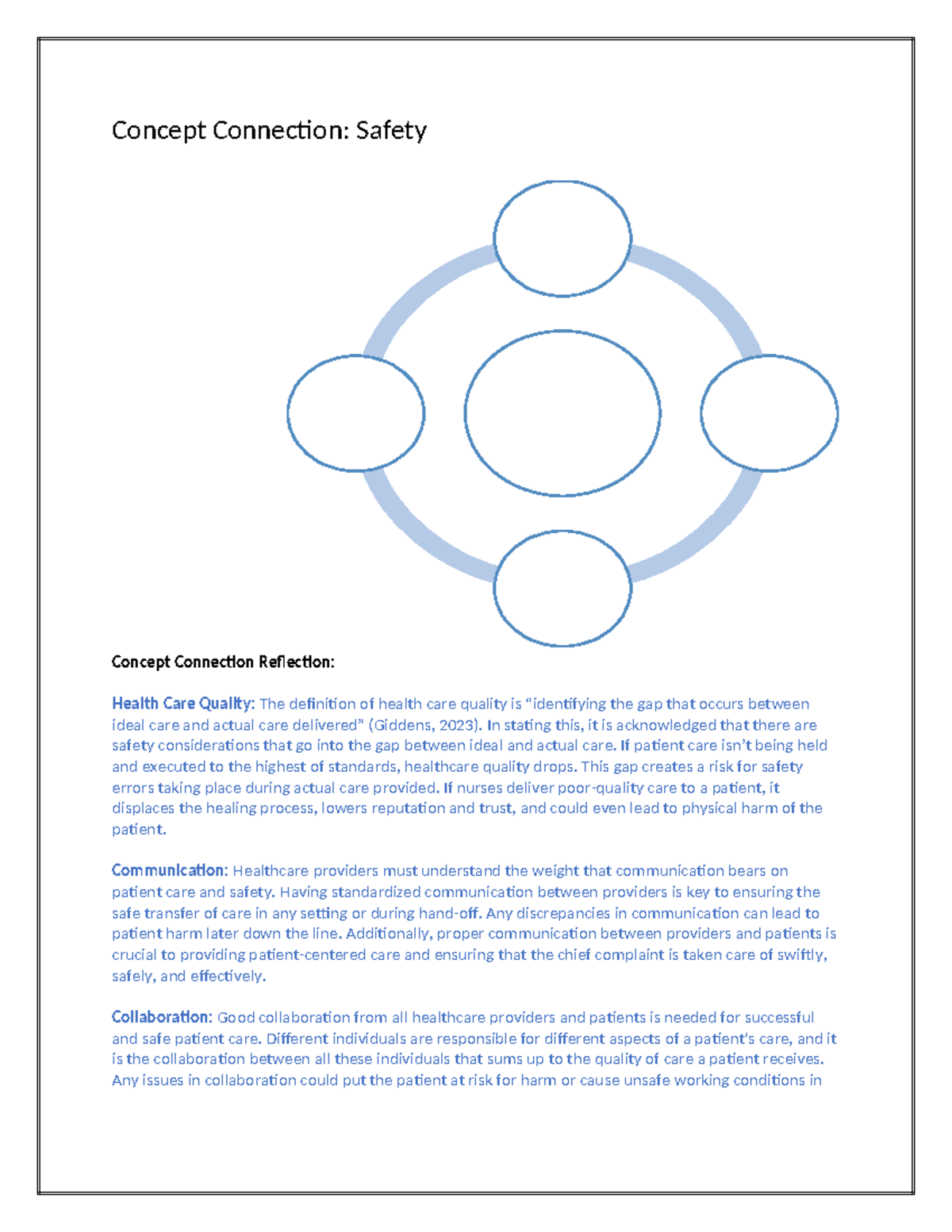 Concept Connection Reflection: Safety in Health Care Quality - Studocu
