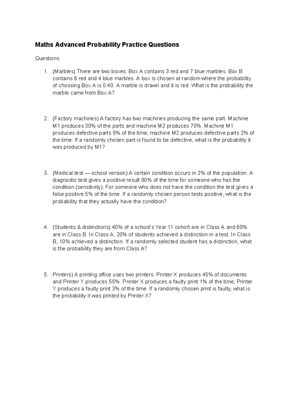 Maths Advanced Probability Practice Questions (APM101) - Studocu