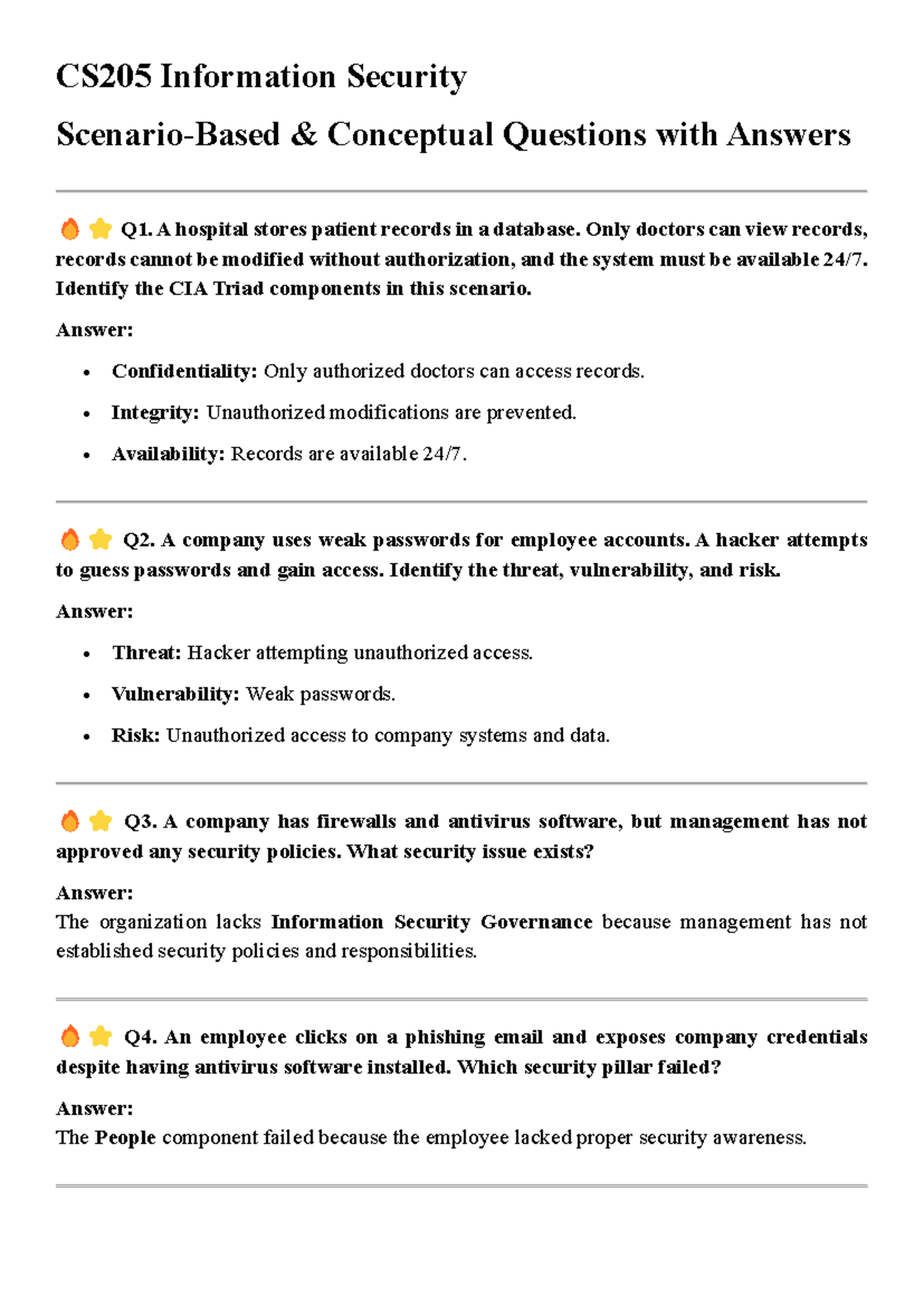 CS205 Information Security Long Questions and Answers Guide - Studocu