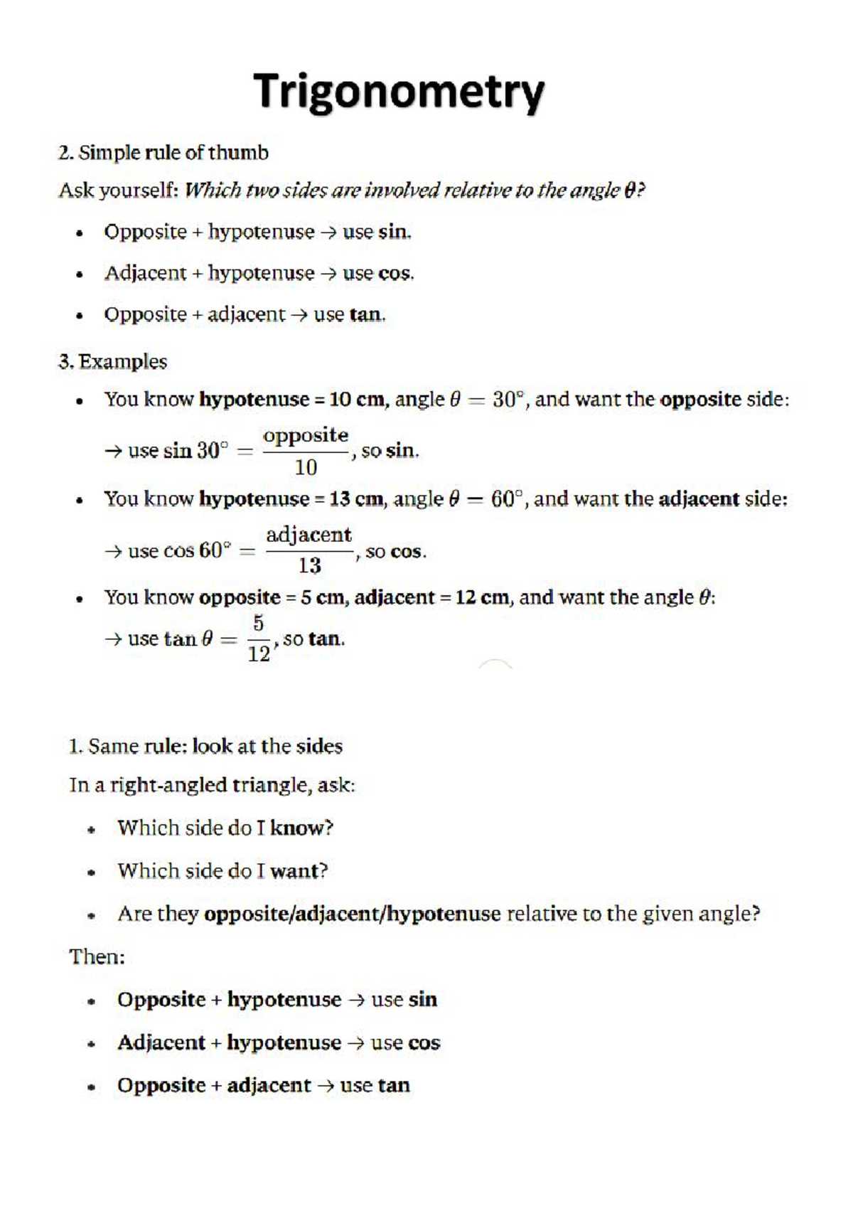 Trigonometry 2 - Worksheet on Sine, Cosine, and Tangent Rules - Studocu