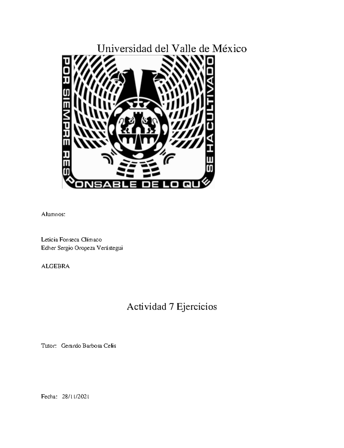 A7 ESOV - A7 ESOV - Algebra - Universidad del Valle de México Alumnos ...