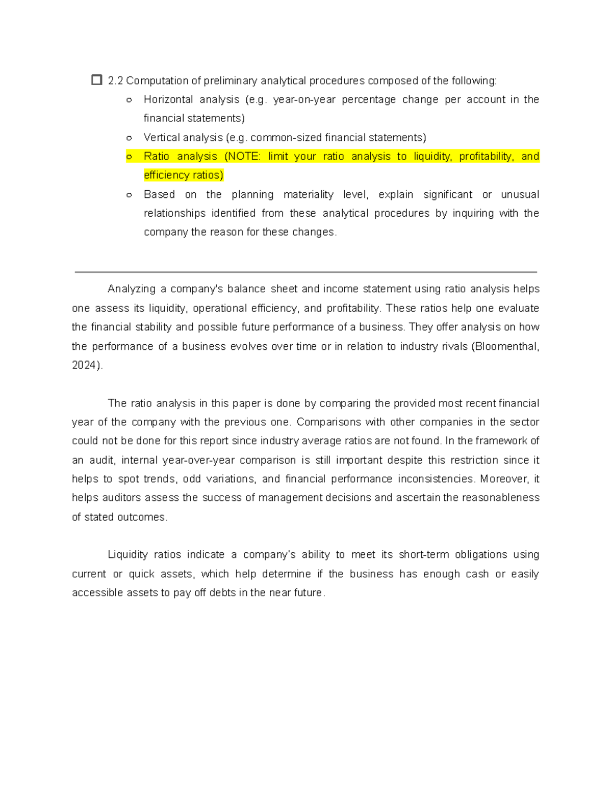 2.2 Preliminary Analytical Procedures: Ratio Analysis & Trends - Studocu