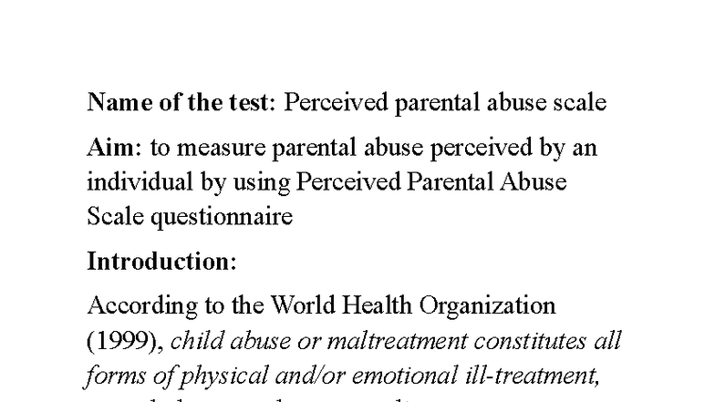 Practical - Perceived Parental Abuse Scale (PPAS) Analysis - Studocu