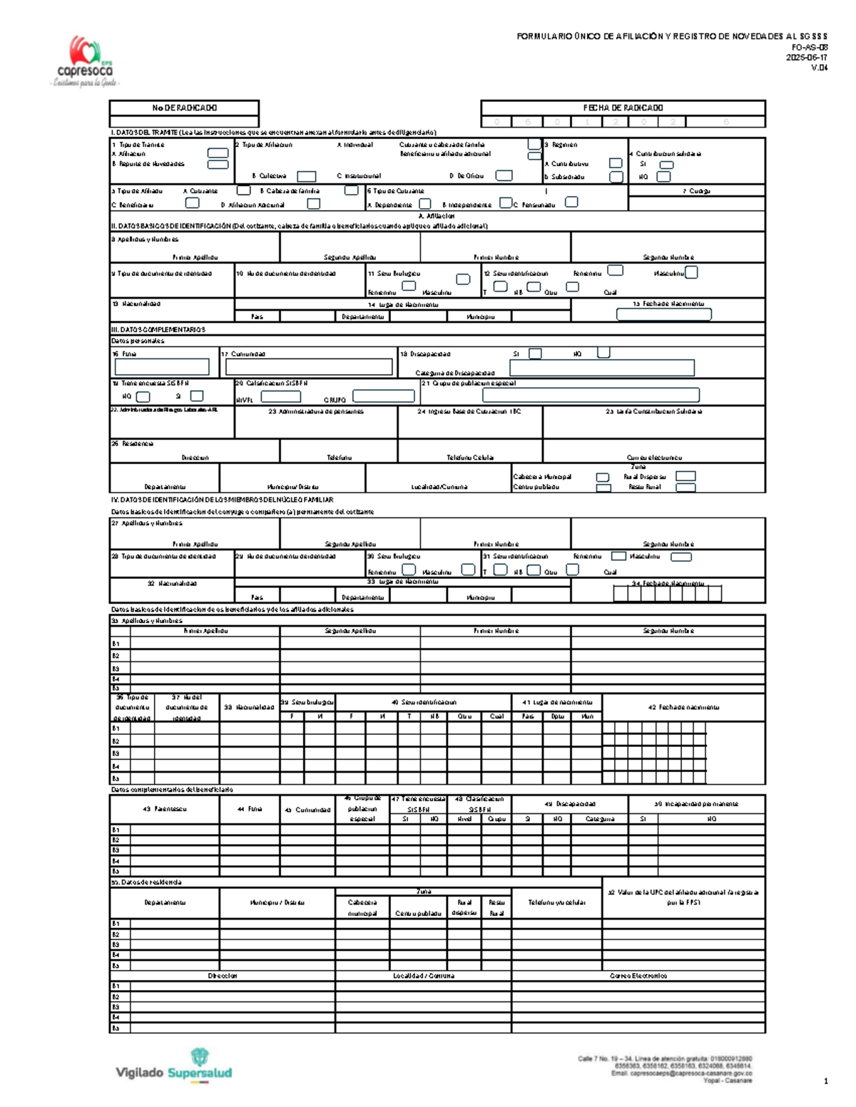 Formulario Único de Afiliación y Registro de Novedades V.04 - Studocu