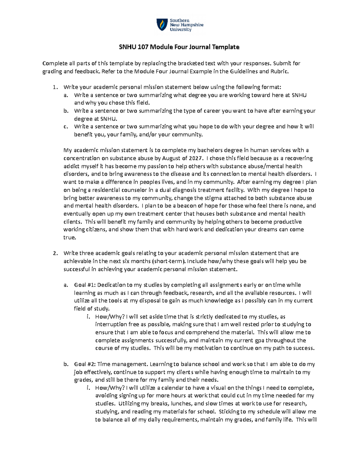 SNHU 107 Module Four Journal Template - SNHU 107 Module Four Journal ...