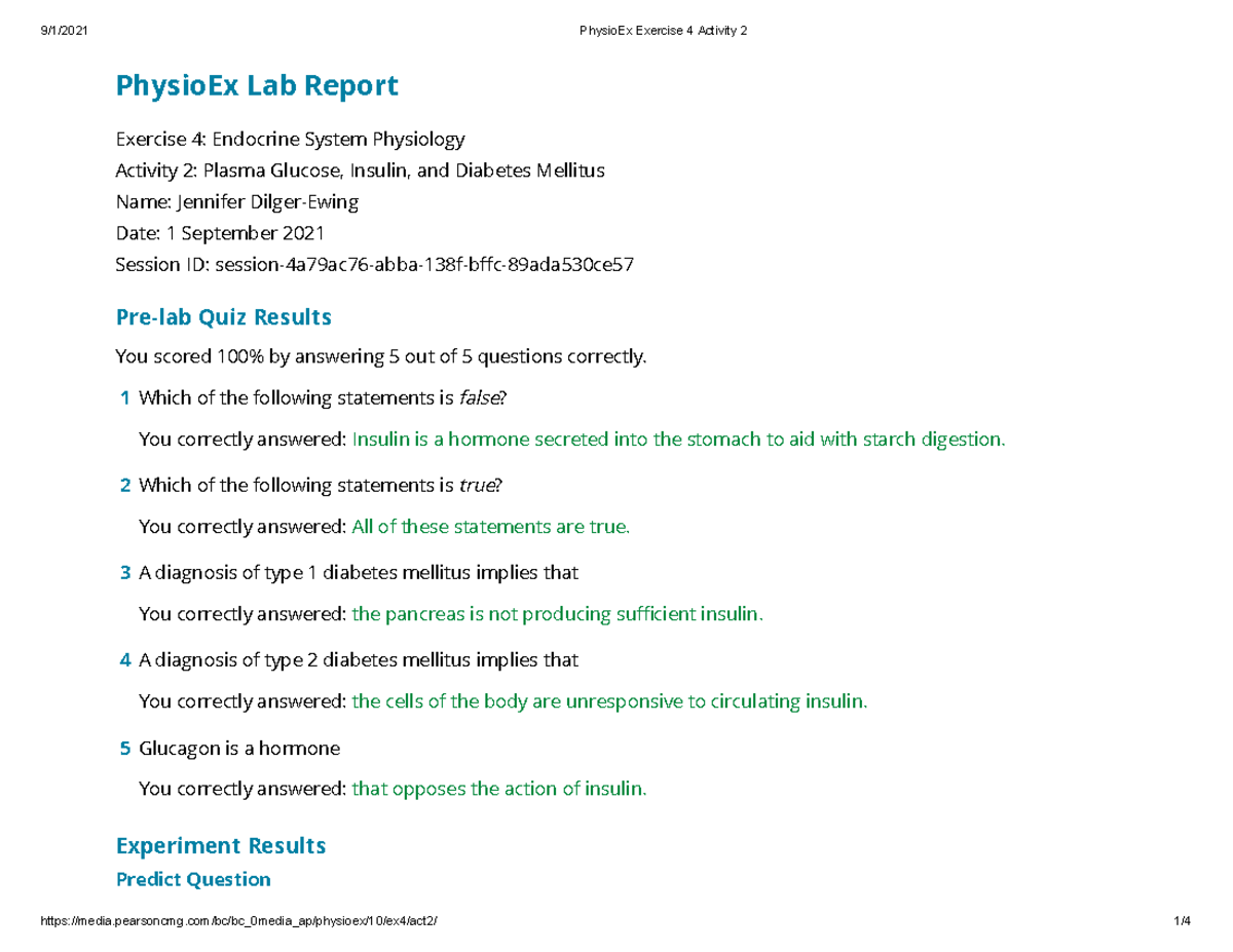 Physio Ex Endocrine System Activity 2 - PhysioEx Lab Report Exercise 4 ...