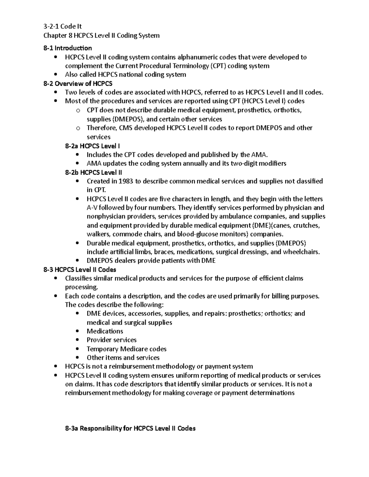 Chapter 8 Hcpcs Level II Coding System - Notes - Chapter 8 HCPCS Level ...