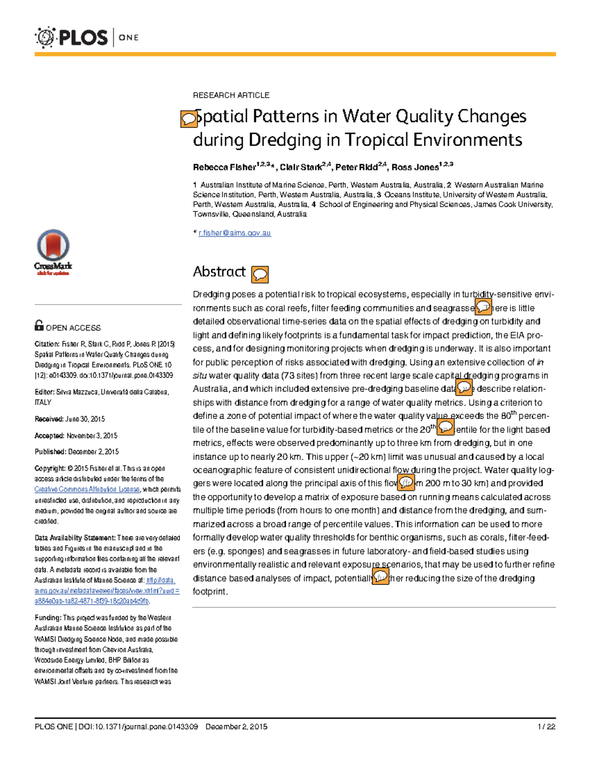 Spatial Patterns of Water Quality Changes During Dredging in Tropical ...