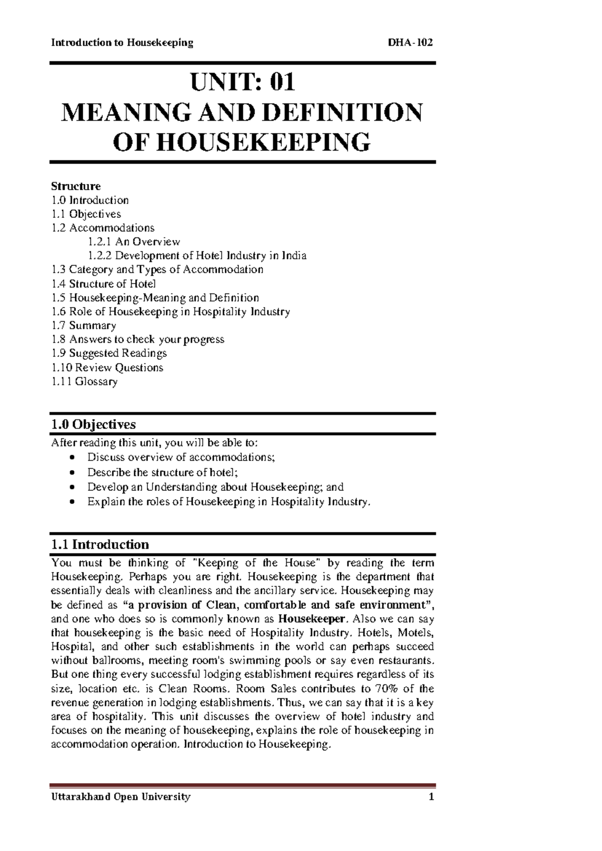 DHA-102: Introduction to Housekeeping - Meaning & Role in Hospitality ...