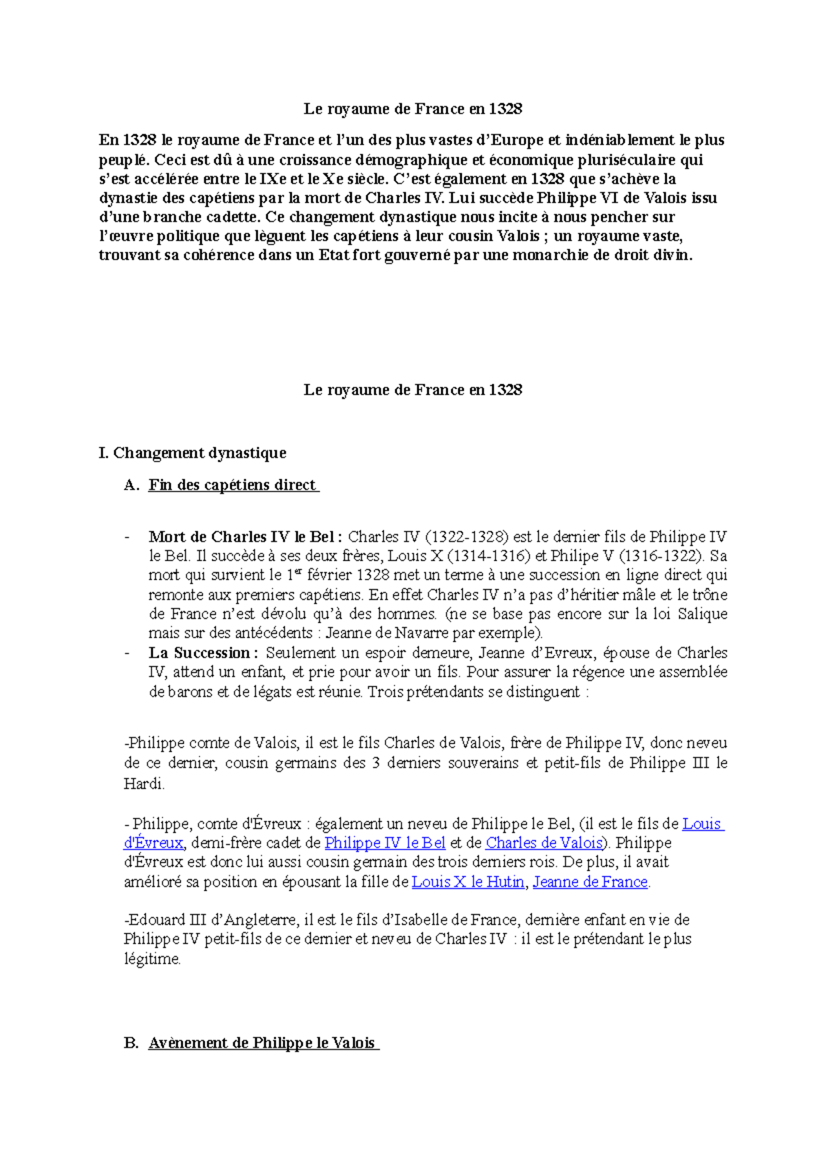Résumé sur le royaume de France en 1328 : Dynasties et État fort - Studocu