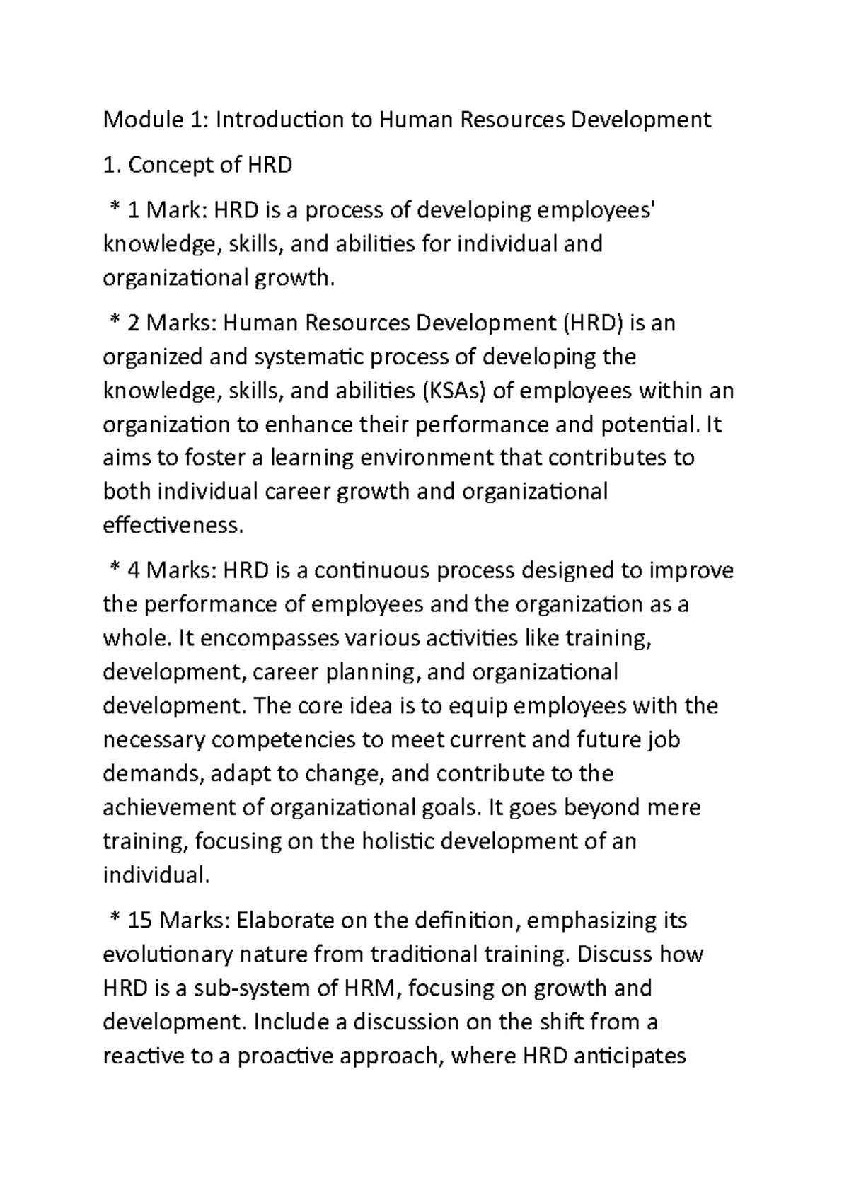Module 1: Intro to Human Resources Development - Key Concepts & Features - Studocu