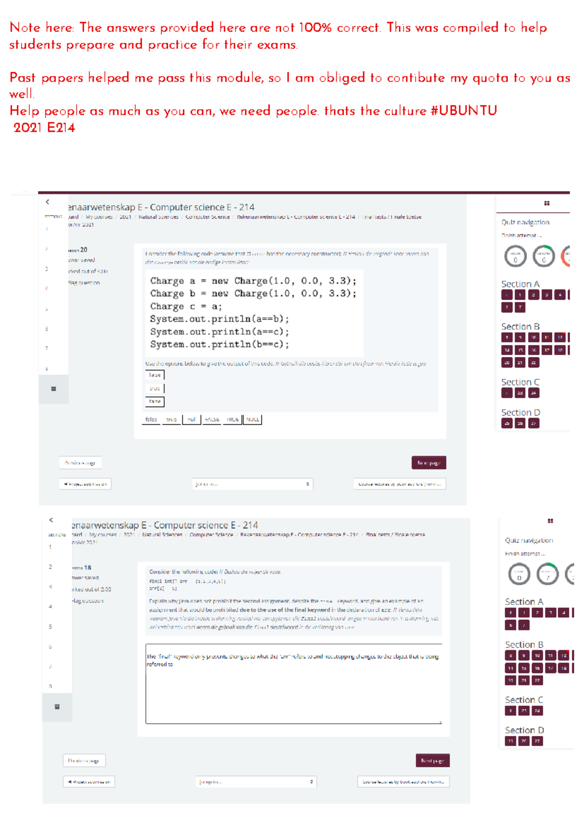 CSE214 2021 A2 Question Paper - 59536 - Note here: The answers provided here are not 100% ...