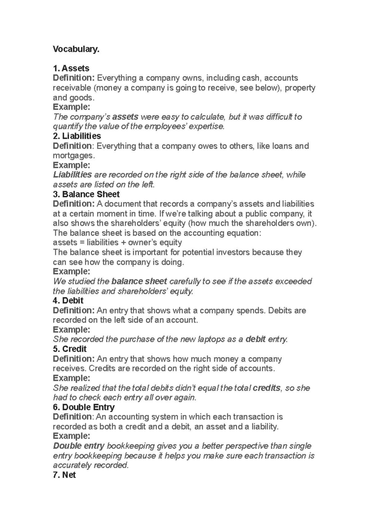 Accounting Vocabulary Glossary for Course ACC101 - Studocu