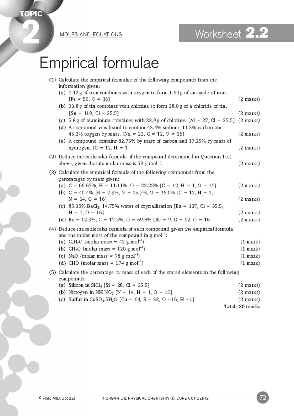 Worksheet 5.c Empirical Formulae Calculations and Exercises - Studocu