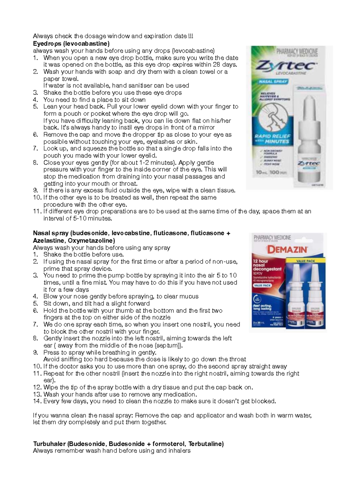 Device Instructions for Nasal Spray, Inhalers, and Patches - 111 - Studocu
