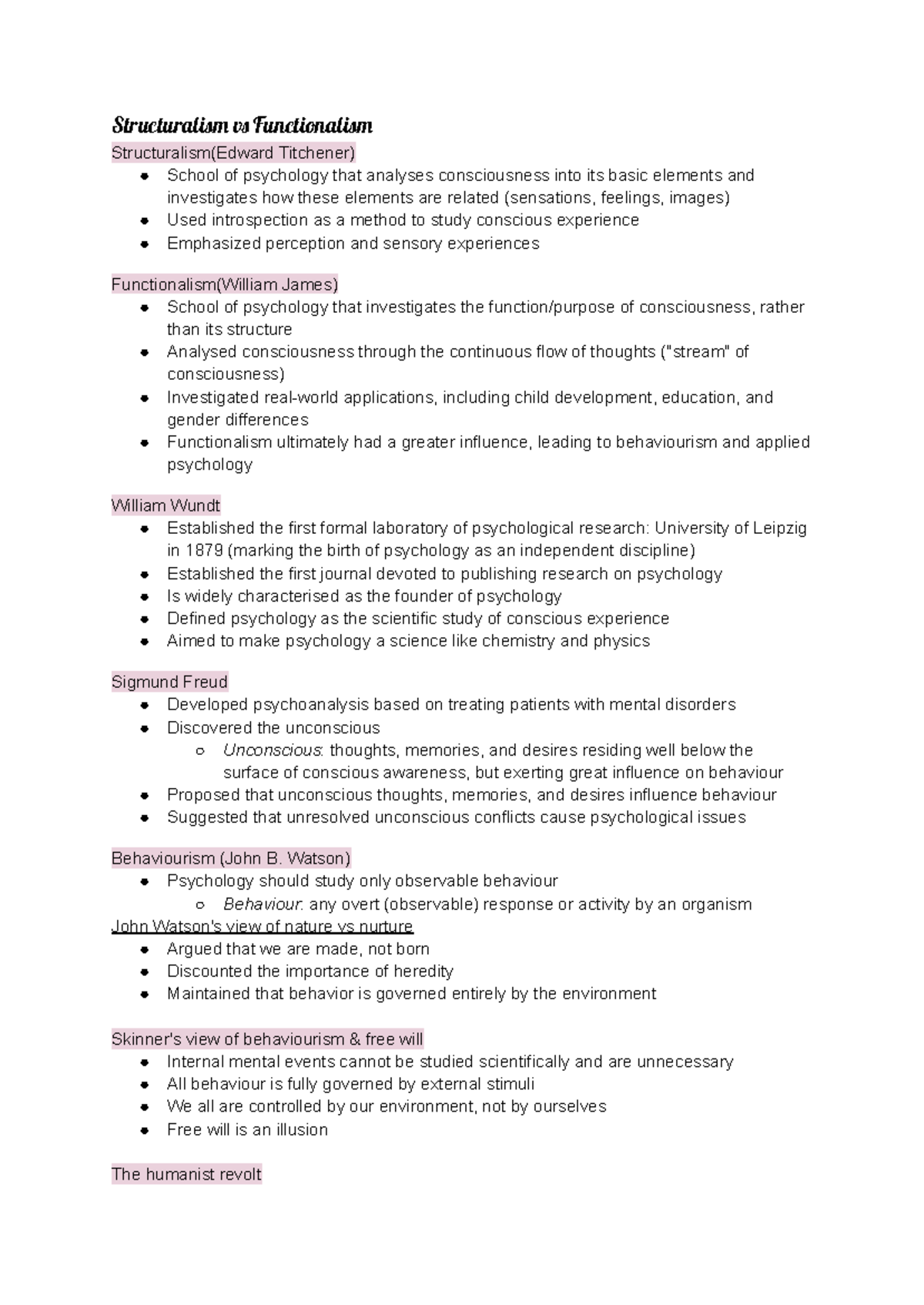 SLK Chapter 1: Structuralism vs Functionalism in Psychology - Studocu