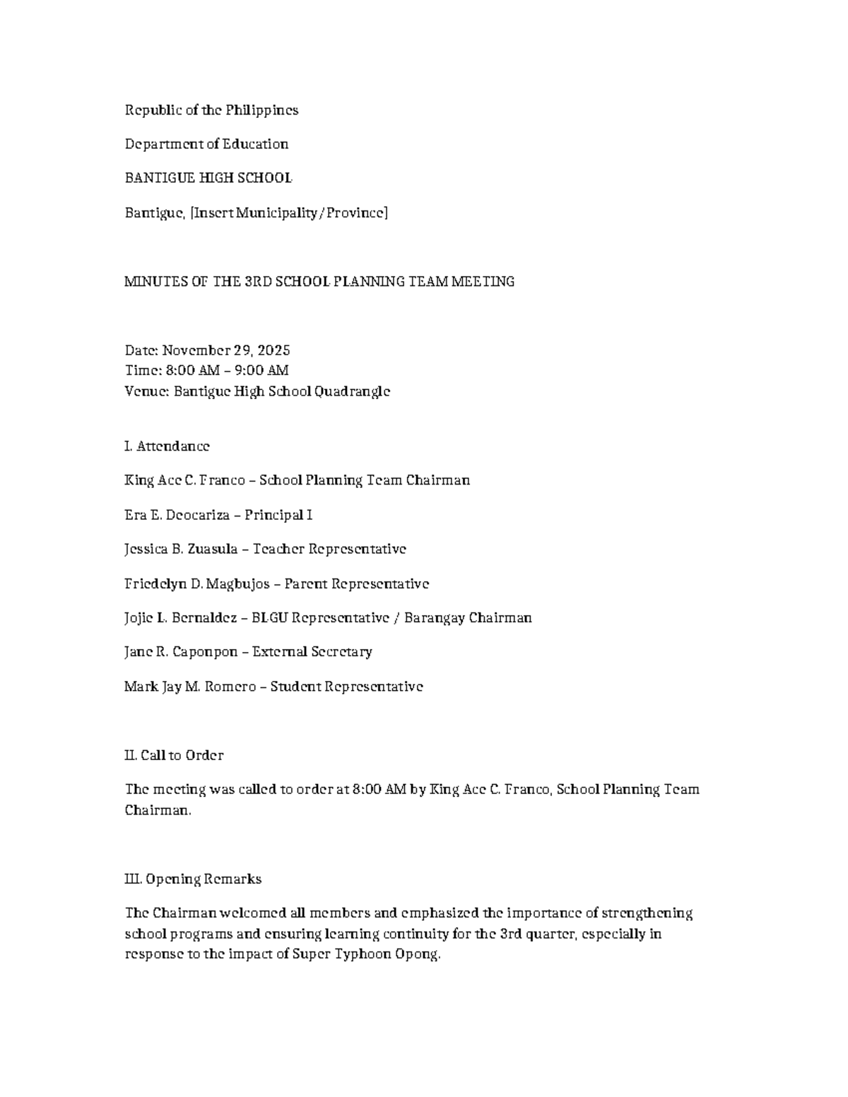 SPT Meeting Minutes: 3rd Quarter Planning at Bantigue HS - Studocu