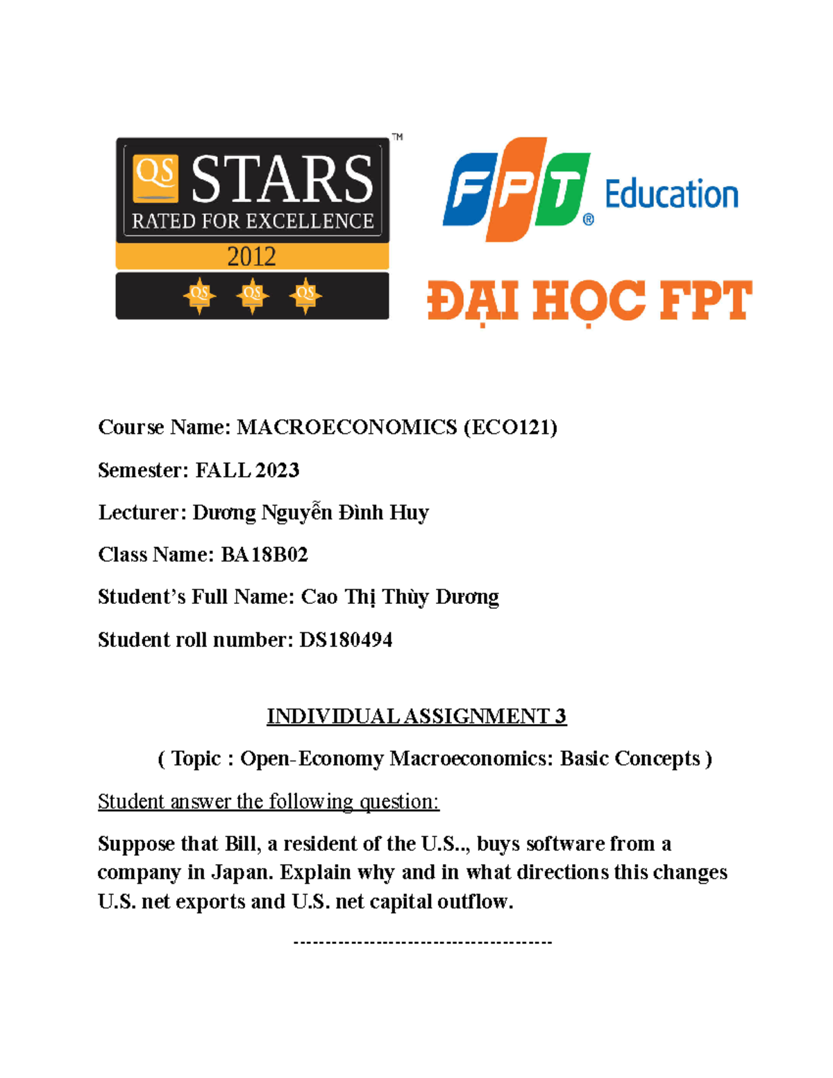 Assignment 3 - Eco121: Open-Economy Macroeconomics Insights - Studocu
