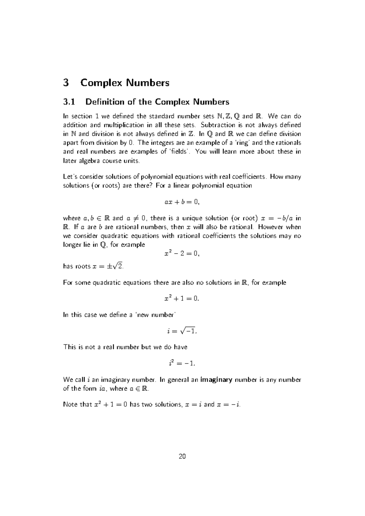 Complex Numbers and Their Arithmetic: Lecture Notes (Section 3-5-1 ...