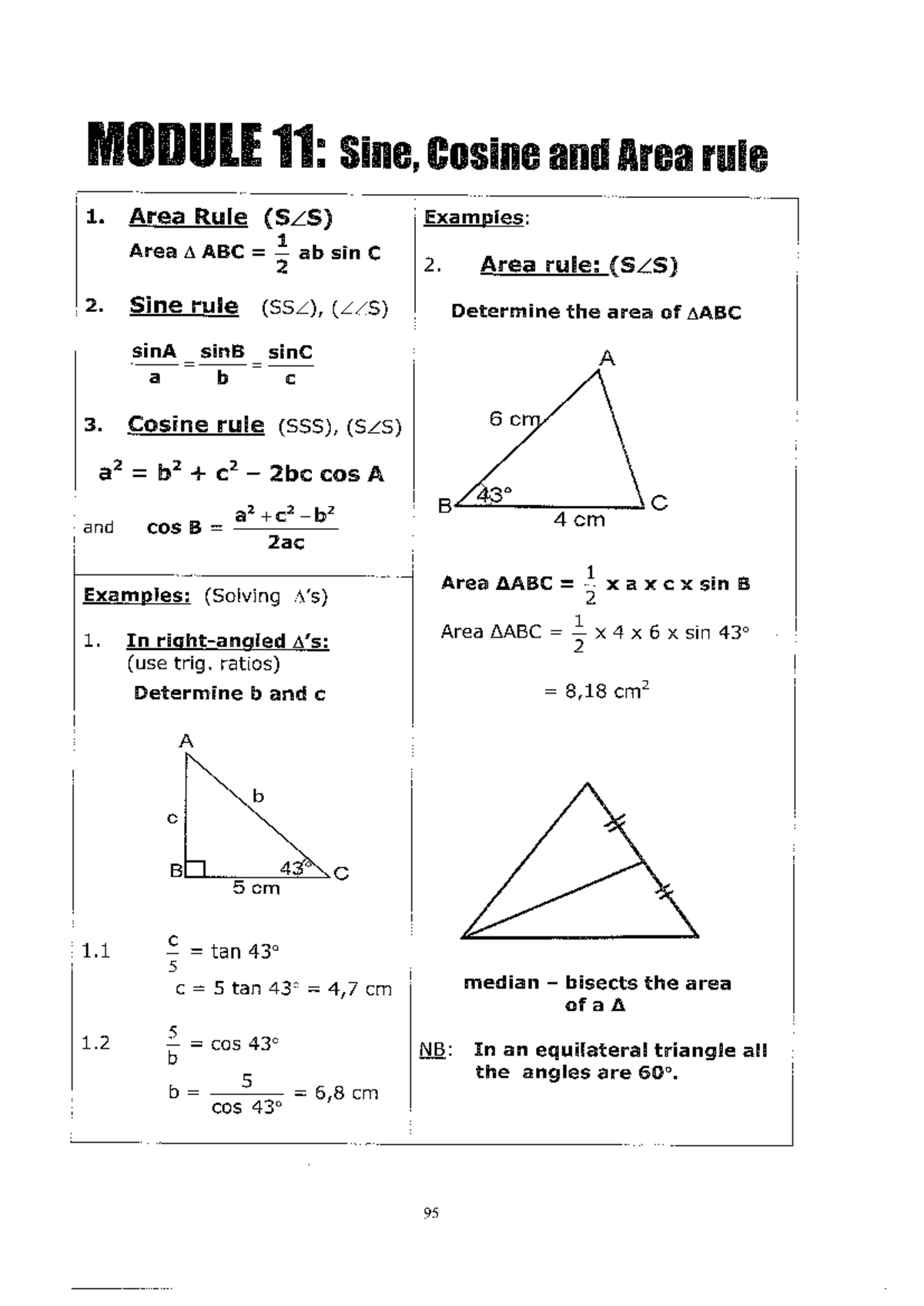 Ch 11: Sine, Cosine, and Area Rule Concepts & Examples - Studocu