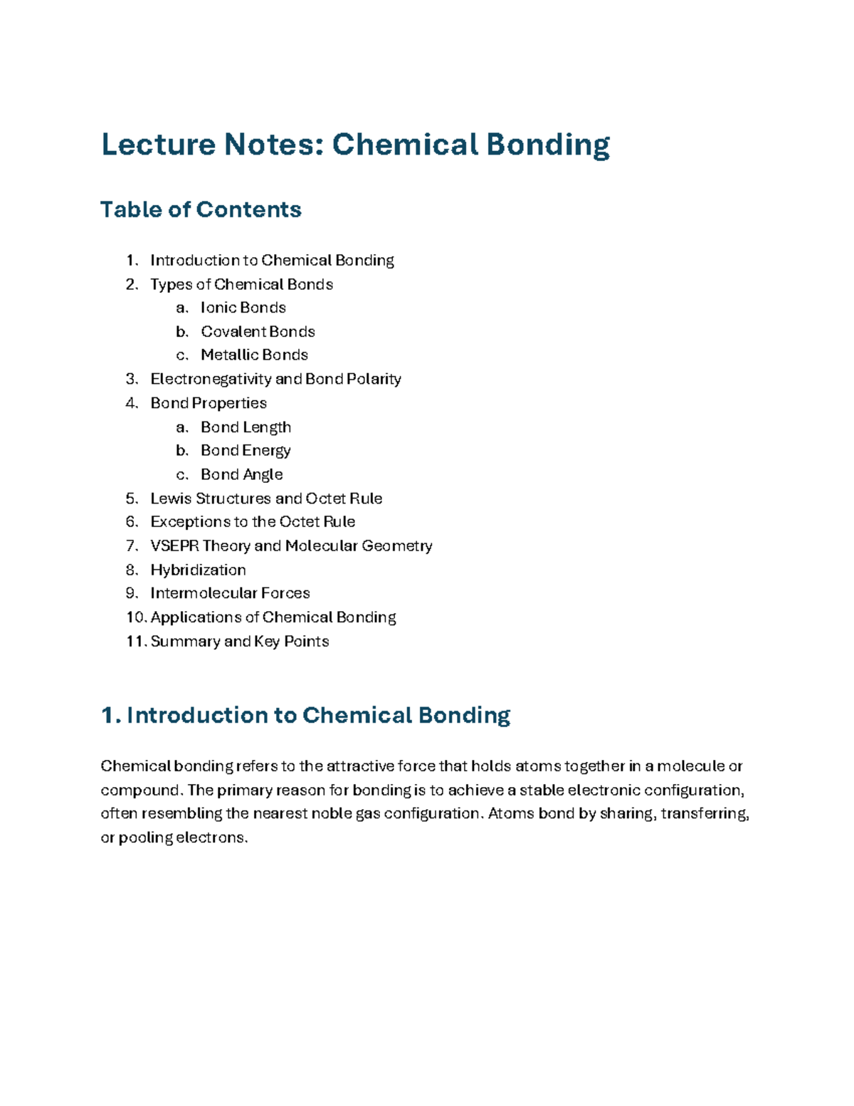 Document 31 - Chemical Bonding - Lecture Notes: Chemical Bonding Table ...