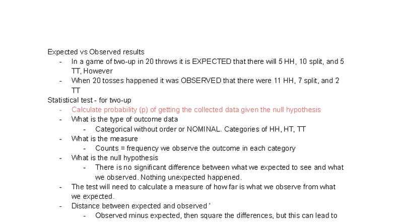 Statistical Analysis of Expected vs Observed Outcomes in 20 Tosses ...