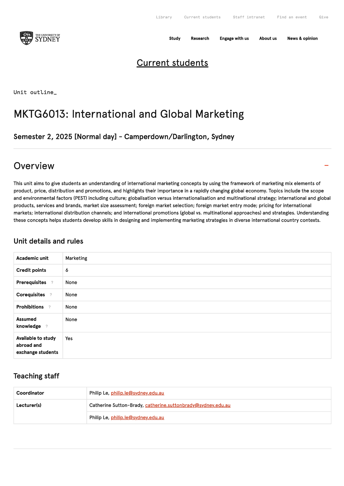 MKTG6013: International & Global Marketing Unit Outline - S2 2025 - Studocu