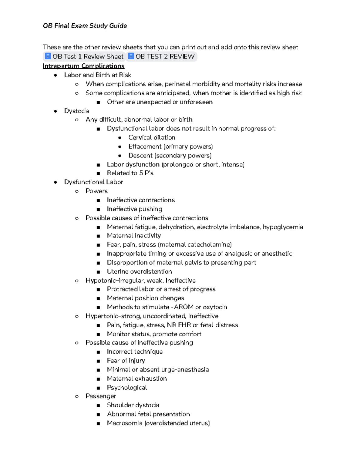 OB Final Exam Review: Intrapartum, Postpartum, & Newborn Complications ...