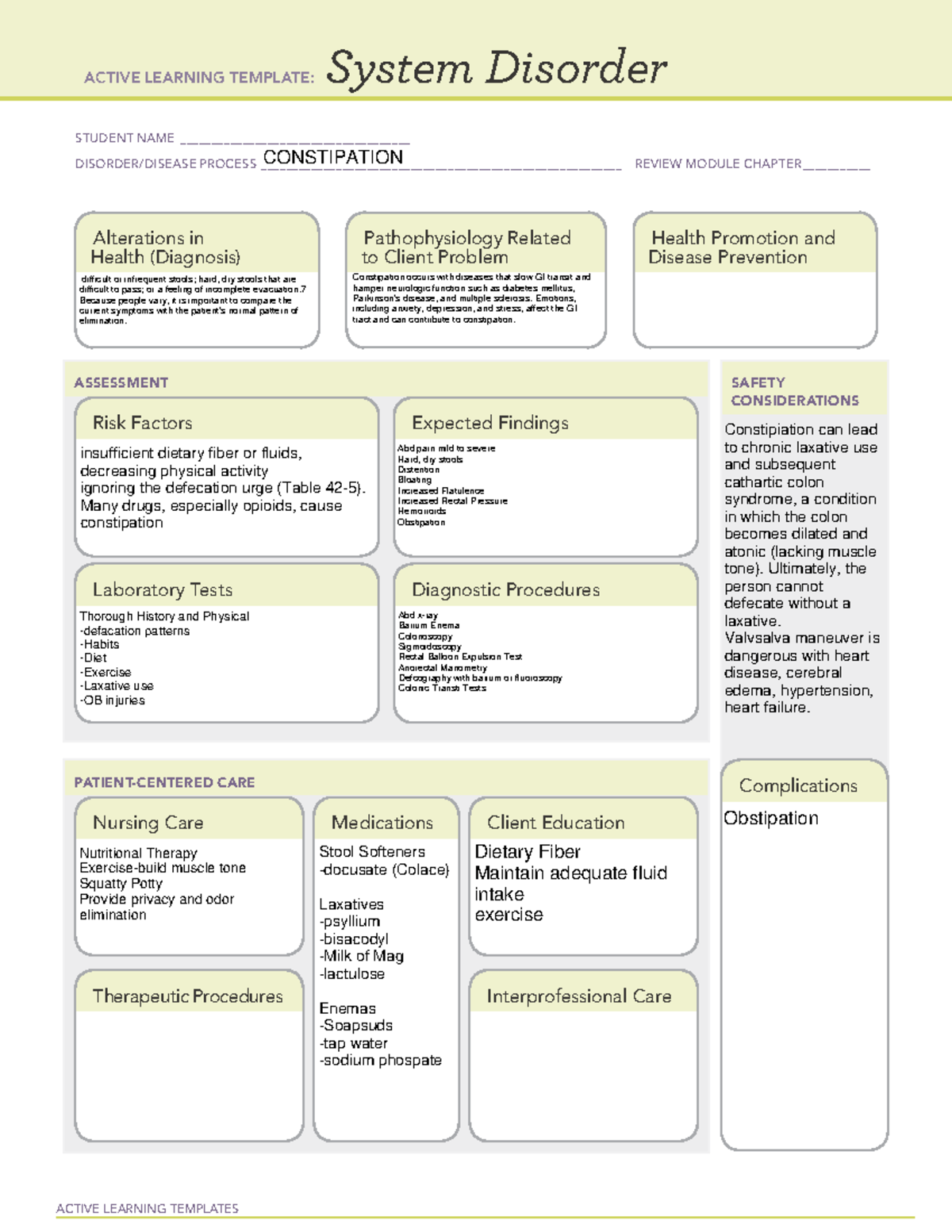 Constipation - Active Learning Template for Nursing Care (NUR 101 ...