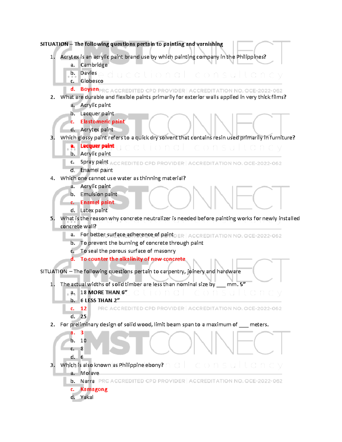 Building Technology Quiz Answer Key (Relevant Topics Included) - Studocu
