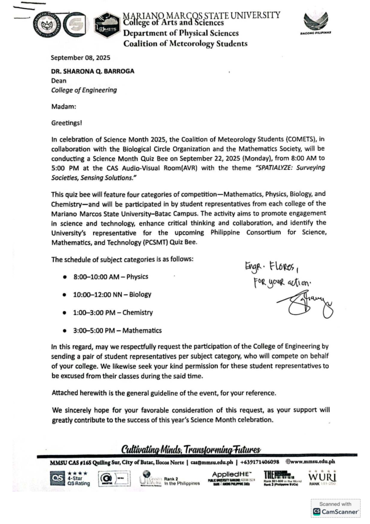 MMSU CAS Science Month Quiz Bee Memo - September 22, 2025 - Studocu