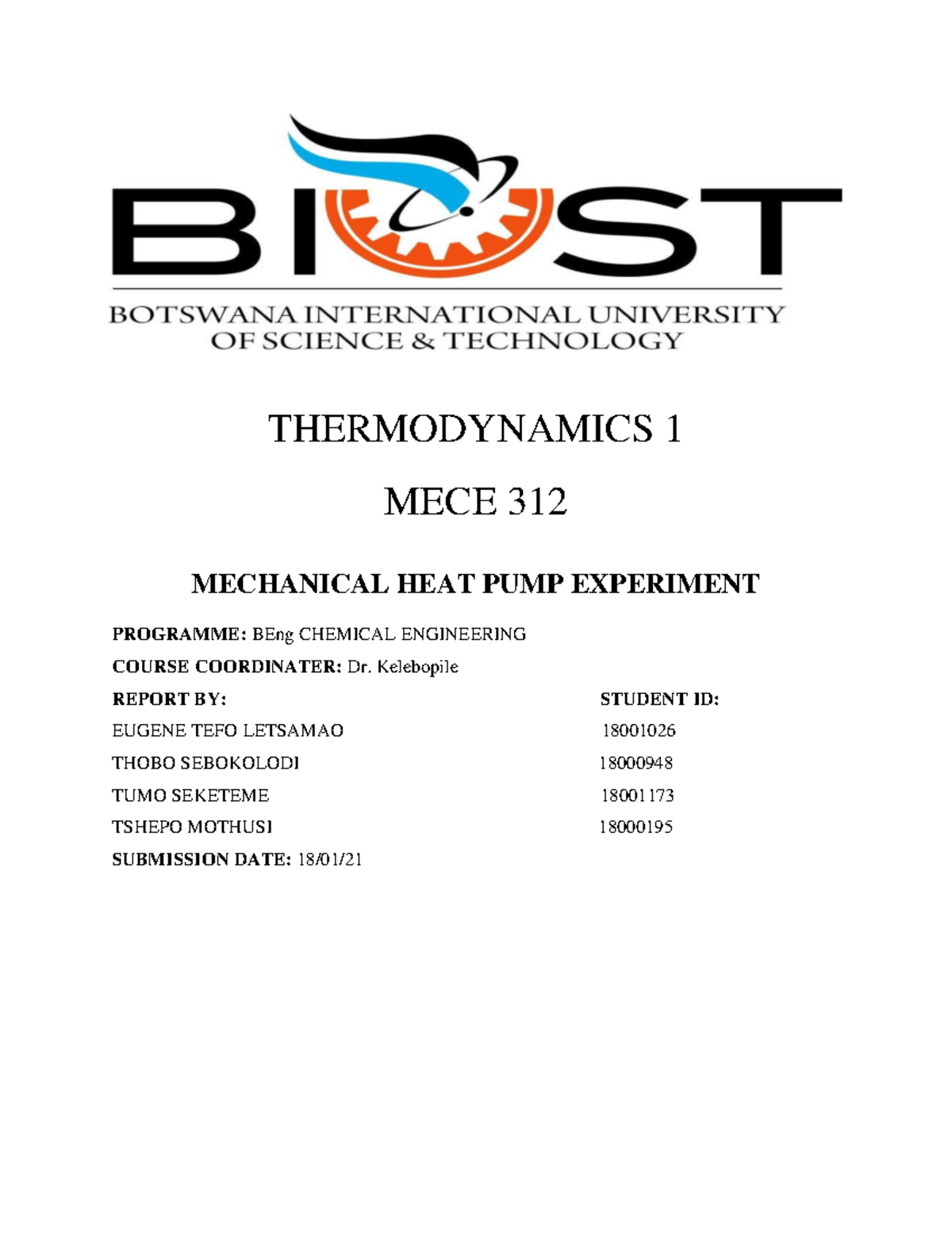 Final Report on Mechanical Heat Pump Experiment - MECE 312 - Studocu