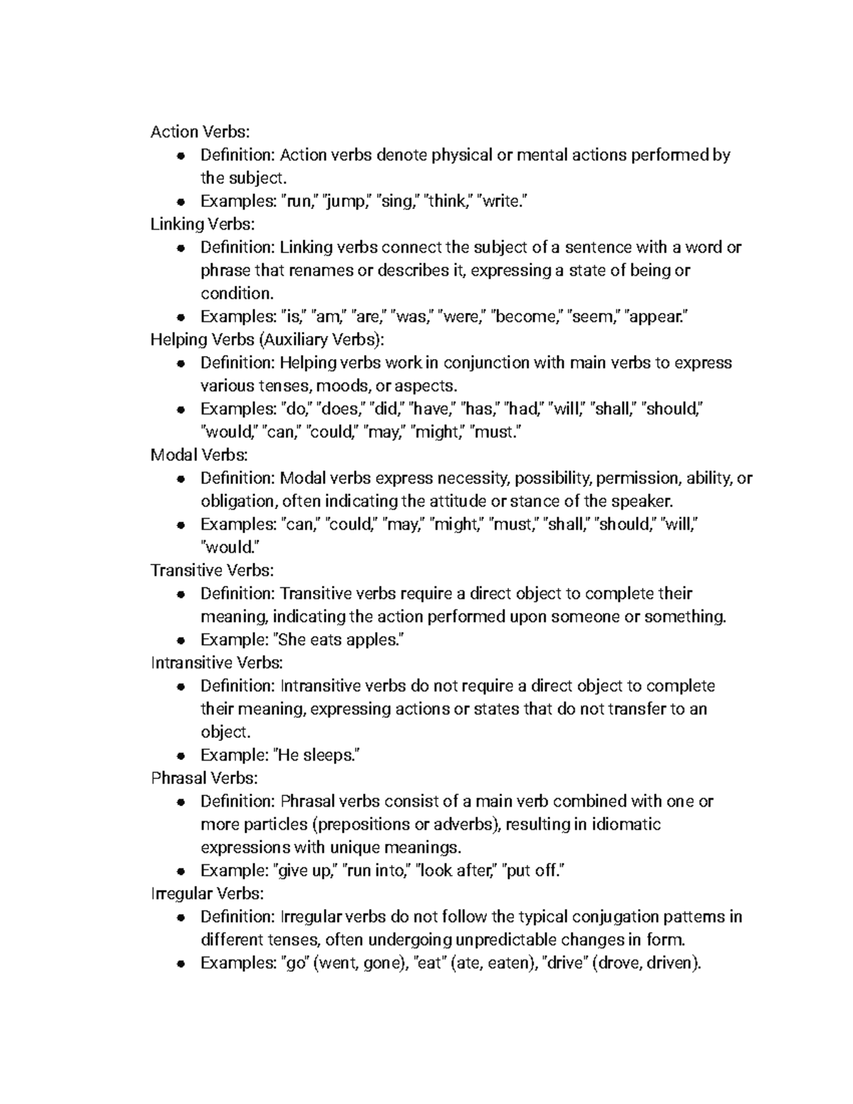 Types of Verbs - Lecture Notes for English Grammar Study - Studocu