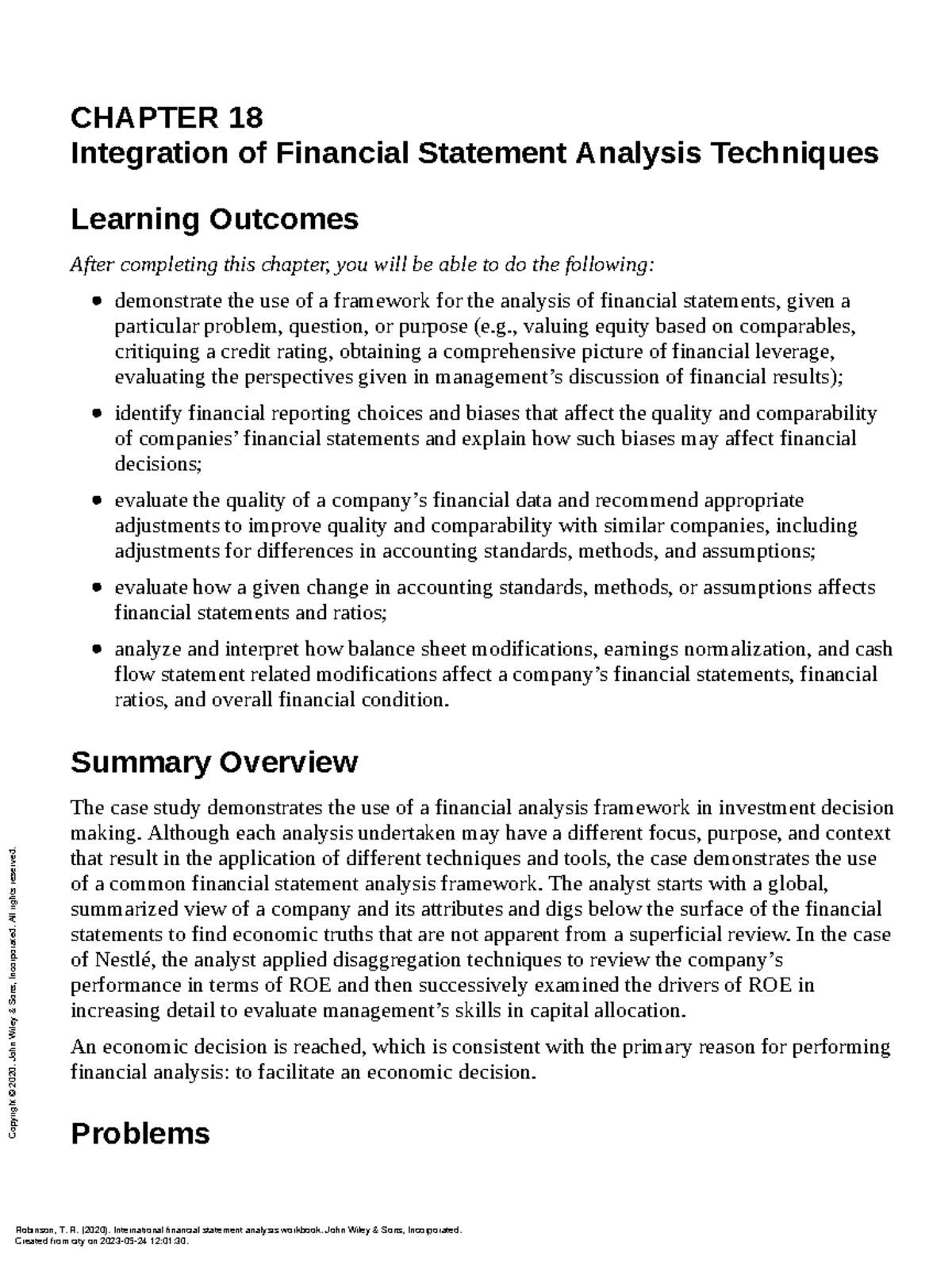 International Financial Statement Analysis Workboo... - (PART I ...
