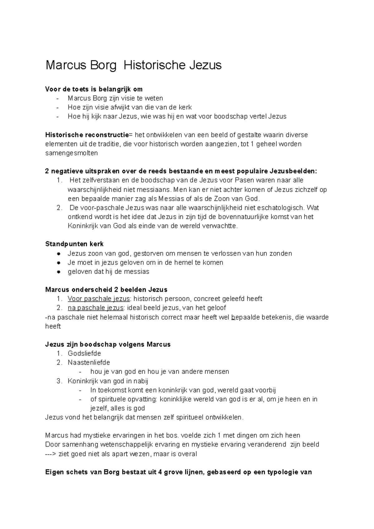 Studiepunten over Marcus Borg's Historische Jezus en zijn Visie ...